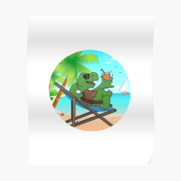"Turtle Chilling At Beach With Sunset Comic Style " Poster by Mesyo ...