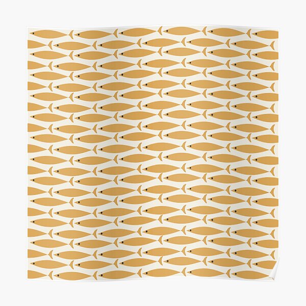 "Mid Century Modern Fish Stripe Pattern in Muted Mustard Gold and Cream ...