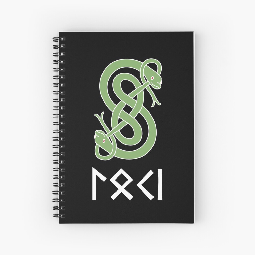 "Loki Name in Norse Runes & Snake Symbol" Spiral Notebook by ...