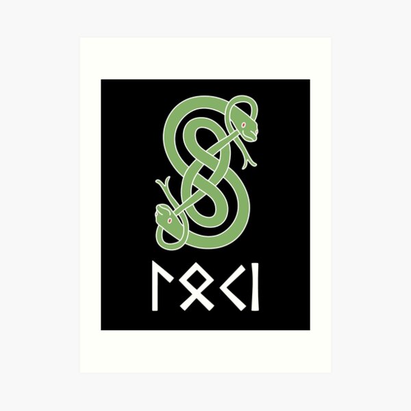 "Loki Name in Norse Runes & Snake Symbol" Art Print by sunburstrpg ...