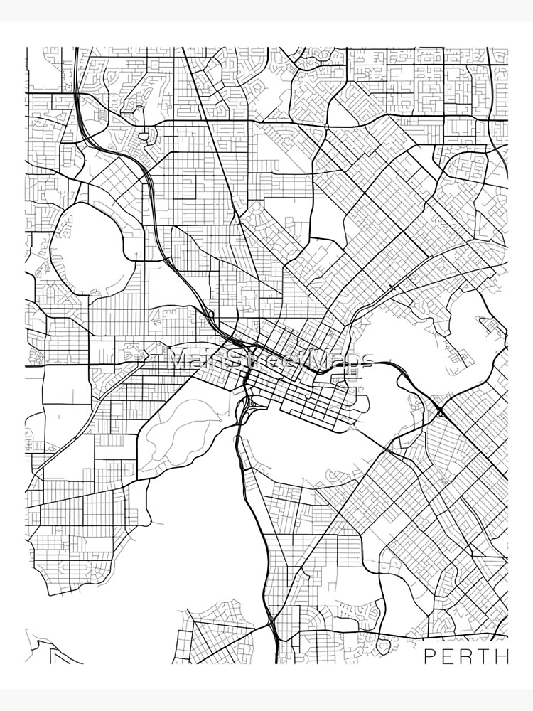 "Perth Map, Australia - Black and White" Photographic Print for Sale by ...