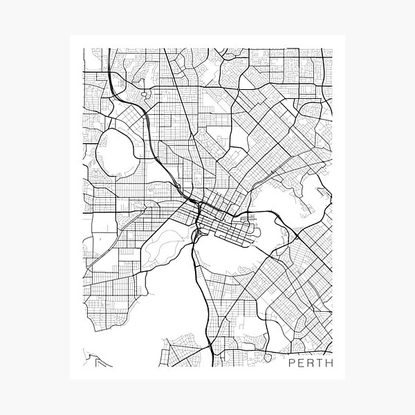 "Perth Map, Australia - Black and White" Photographic Print for Sale by ...
