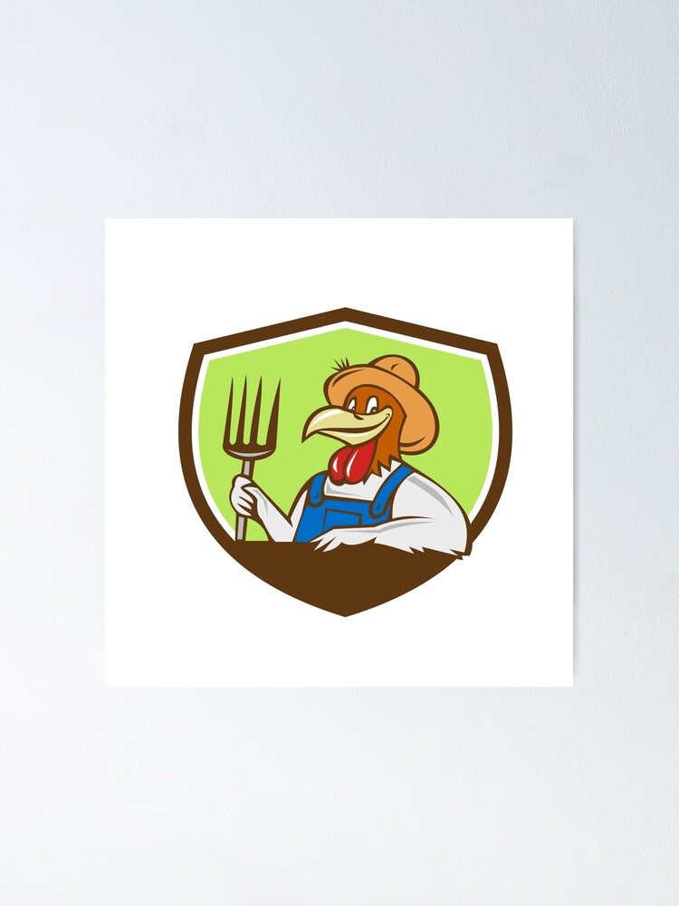 Póster «Pollo granjero Pitchfork Crest dibujos animados» de patrimonio ...