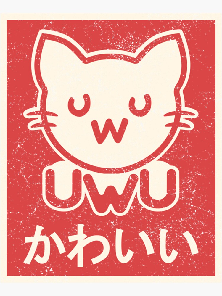 "Retro Vintage Japanese UwU Cat Poster - Cute" Sticker for Sale by ...