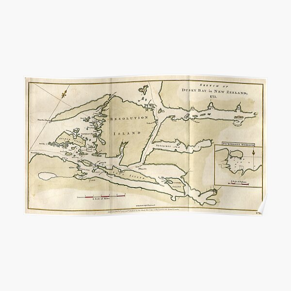 "Map of Dusky Bay, New Zeland, 1773 by James Cook" Poster by ...