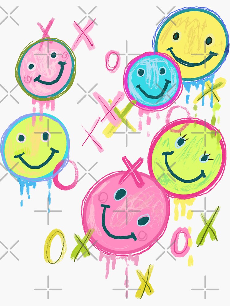 "Preppy Art, Happy Face, Smiley Face, Preppy Aesthetic" Sticker for ...