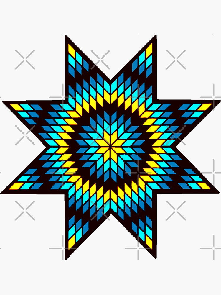 "Yellow / Cyan /, Dark Blue/ Black Native American StarQuilt Design ...