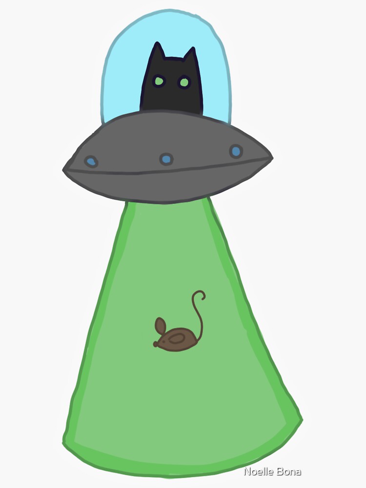 "Alien Cat Abducting Mouse" Sticker for Sale by NoelleBonaArt | Redbubble