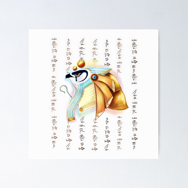 " Horus the pharaonic sun god on the glowing hieroglyphs" Poster for ...