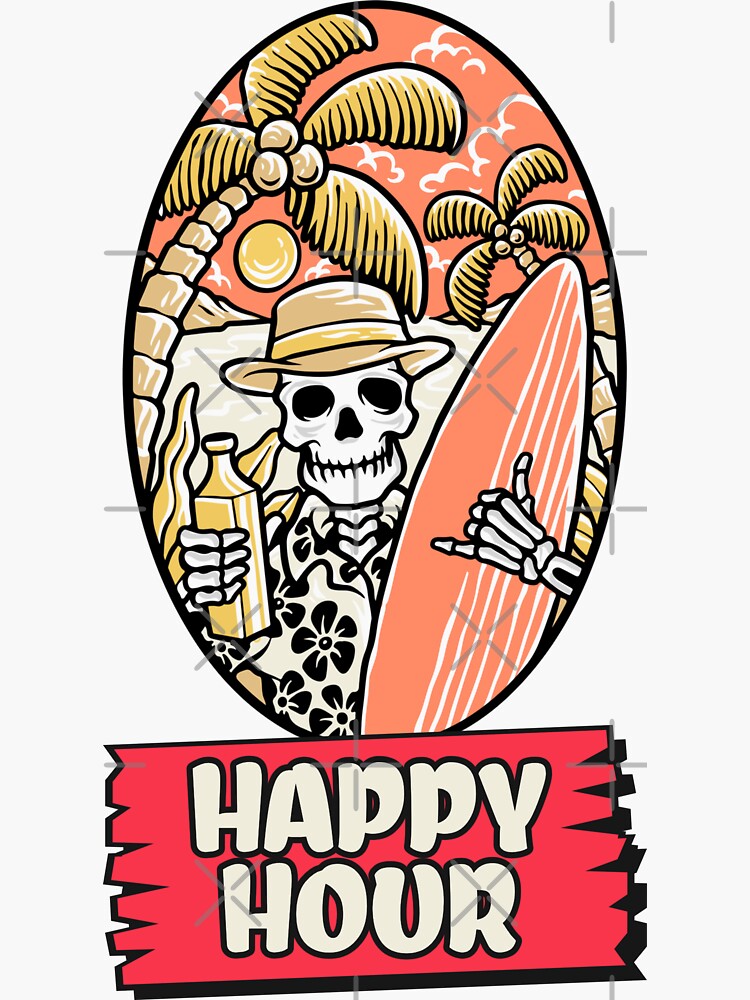 "Happy Hour Beach" Sticker by TRIPPYPRINTS | Redbubble