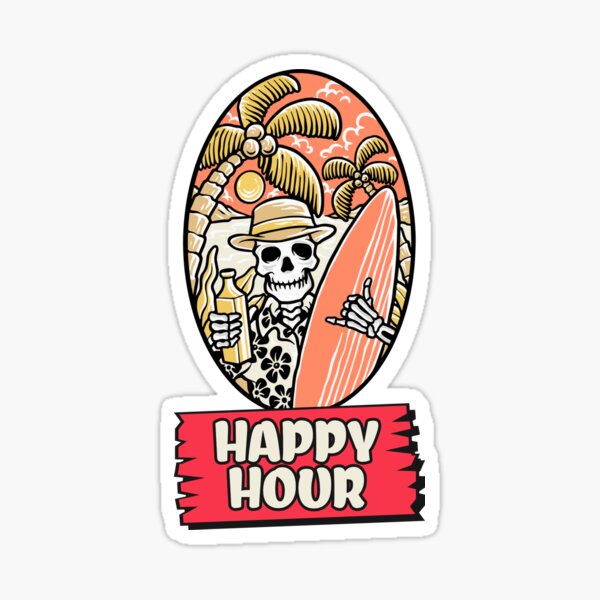 "Happy Hour Beach" Sticker by TRIPPYPRINTS | Redbubble