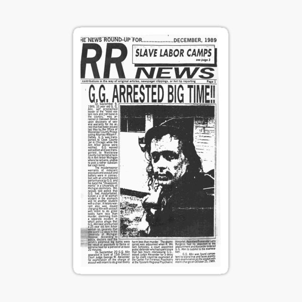 "Women Men GG Allin GG Allin Newspaper" Sticker for Sale by ...