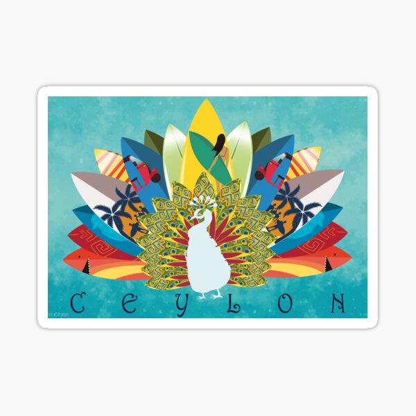 "Peacock Sri Lankan Map With Decorative Tail Feathers" Sticker by ...