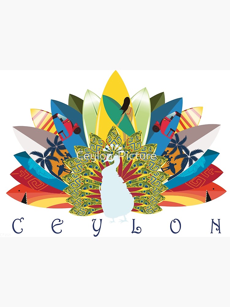 "Peacock Sri Lankan Map With Decorative Tail Feathers" Poster by Ceylon ...