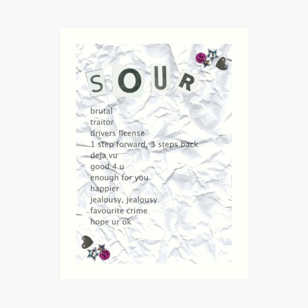 "Olivia Rodrigo Sour Tracklist " Art Print by emberprints | Redbubble