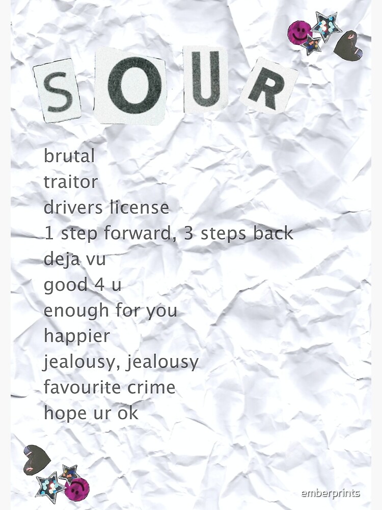 "Olivia Rodrigo Sour Tracklist " Poster by emberprints | Redbubble