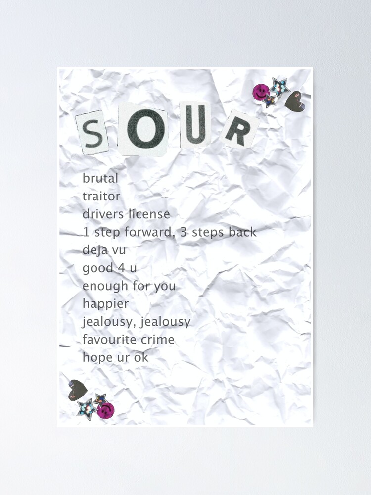 "Olivia Rodrigo Sour Tracklist " Poster by emberprints | Redbubble