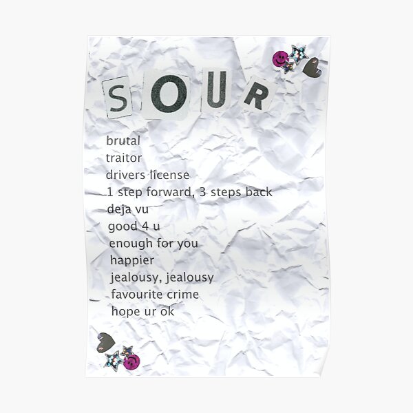 "Olivia Rodrigo Sour Tracklist " Poster by emberprints | Redbubble