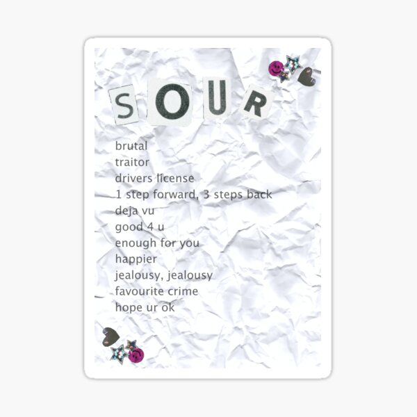 "Olivia Rodrigo Sour Tracklist " Sticker by emberprints | Redbubble
