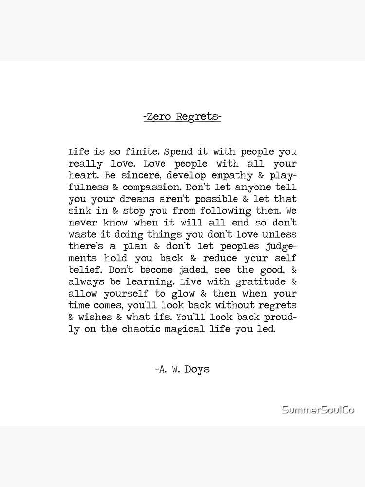 "Zero Regrets by A. W. Doys minimalist typewriter typographical poem ...
