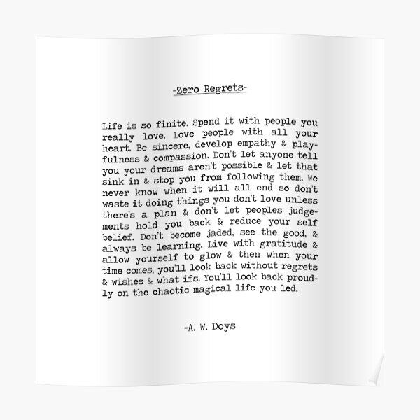 "Zero Regrets by A. W. Doys minimalist typewriter typographical poem ...
