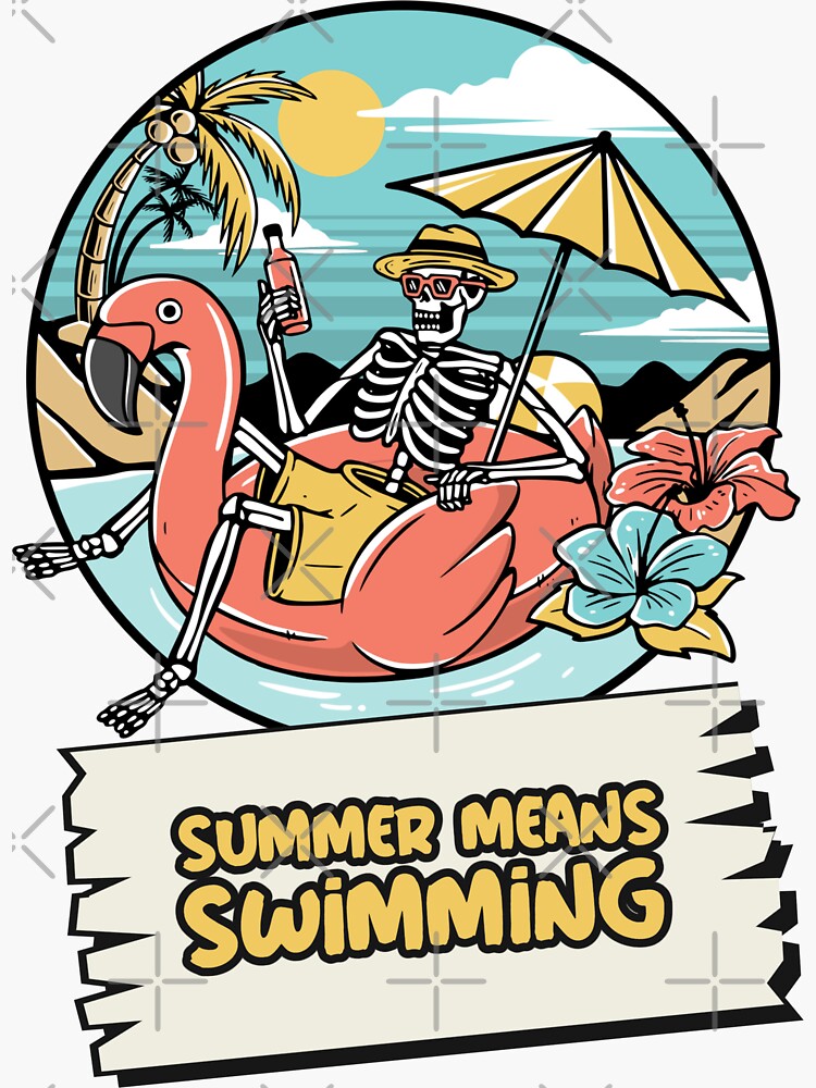 "Summer means swimming - Skeleton in Swimming Pool" Sticker for Sale by ...