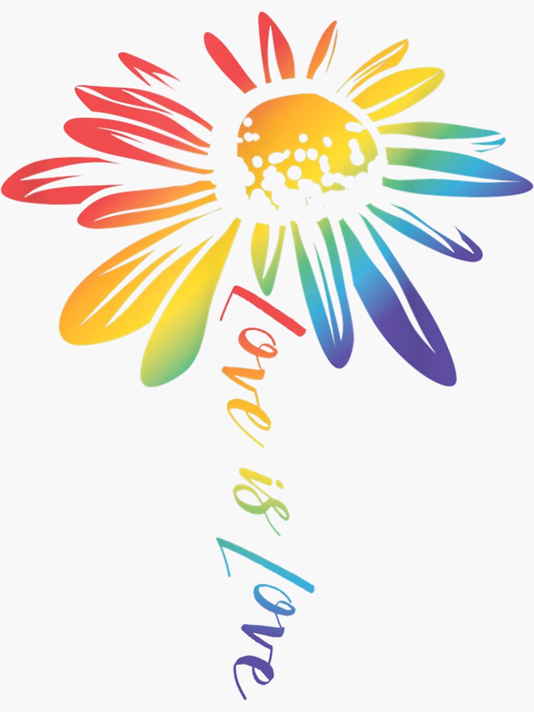 "LGBT Gay Pride Month Love Is Love, Daisy Rainbow Flower - LGBTQIA+ ...