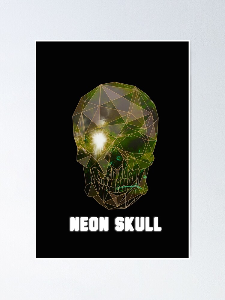 Póster «Blacklight Yellow Neon 3D Skull - amante de la etiqueta engomada del esqueleto del ...