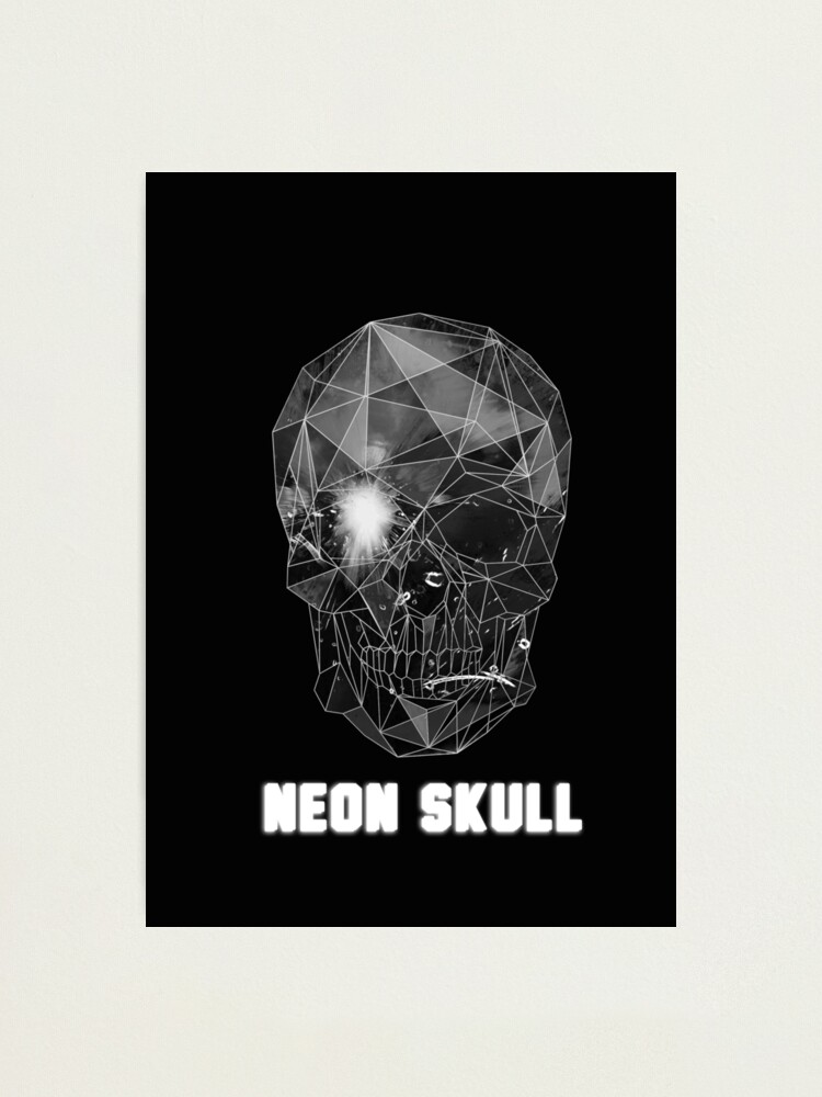 Lámina fotográfica «Blacklight Neon 3D Skull - amante de la etiqueta engomada del esqueleto del ...