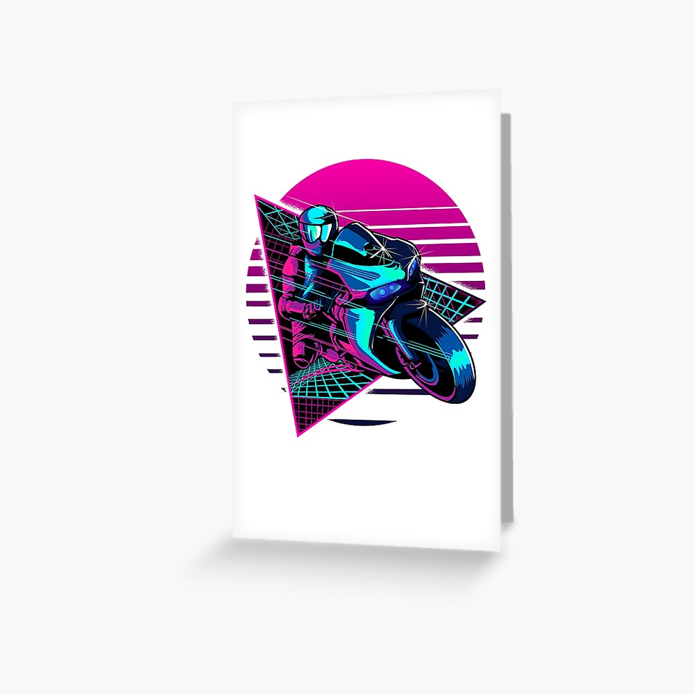 "Dirt Bike Rider Vaporwave Aesthetic Synthwave 80s Motorcycle" Greeting ...
