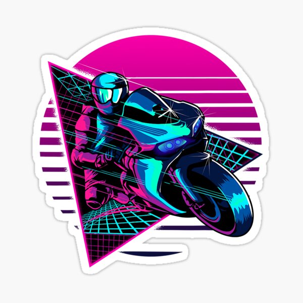 "Dirt Bike Rider Vaporwave Aesthetic Synthwave 80s Motorcycle" Sticker ...