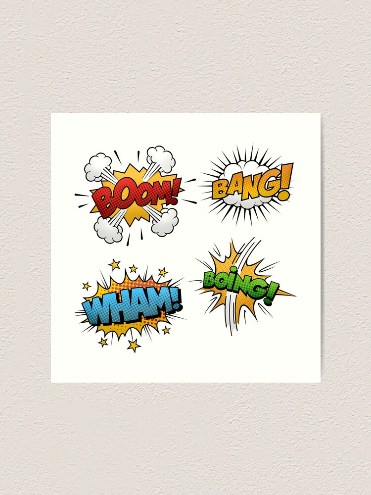 "Action words: BOOM, BANG, WHAM, BOING. Superhero words" Art Print by ...