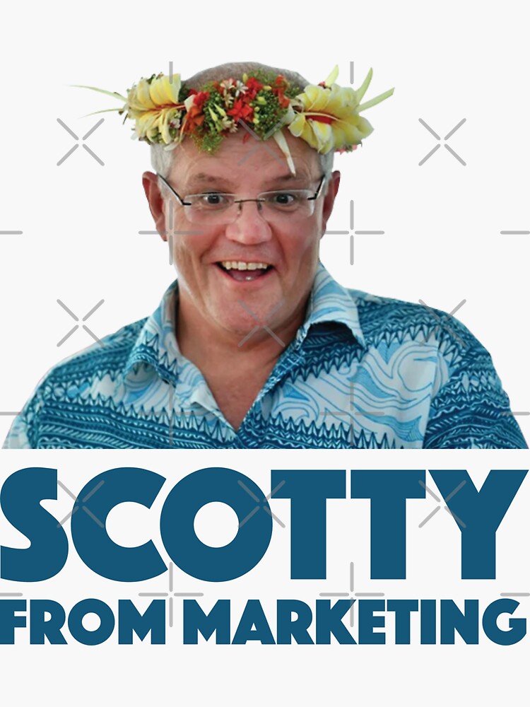 "Scotty from marketing" Sticker for Sale by crossesdesign | Redbubble