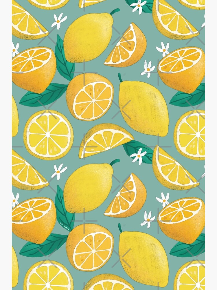 "Zesty Lemons Pattern - Teal Background" Poster for Sale by ...