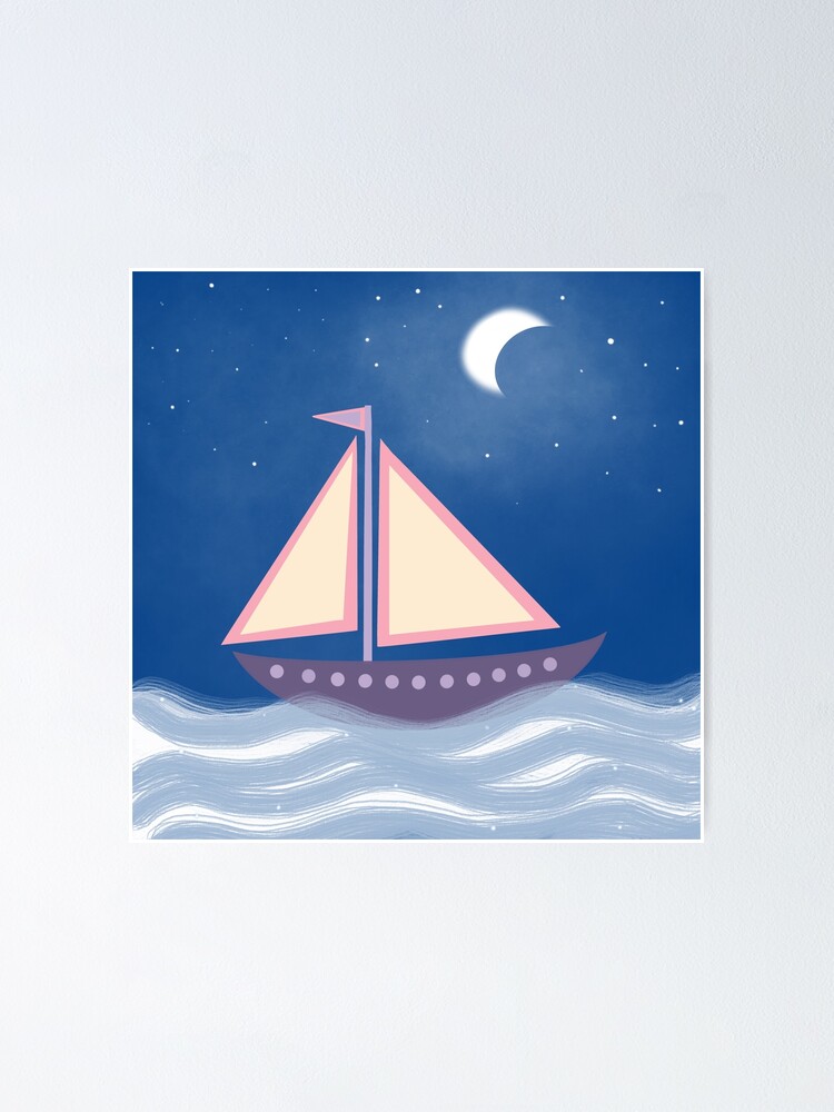 "Midnight Flit - Cute Pastel Yacht" Poster for Sale by KizzyW | Redbubble