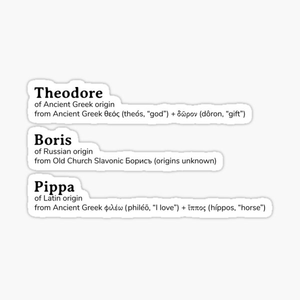 "The Goldfinch Theodore, Boris, Pippa names etymology" Sticker for Sale ...