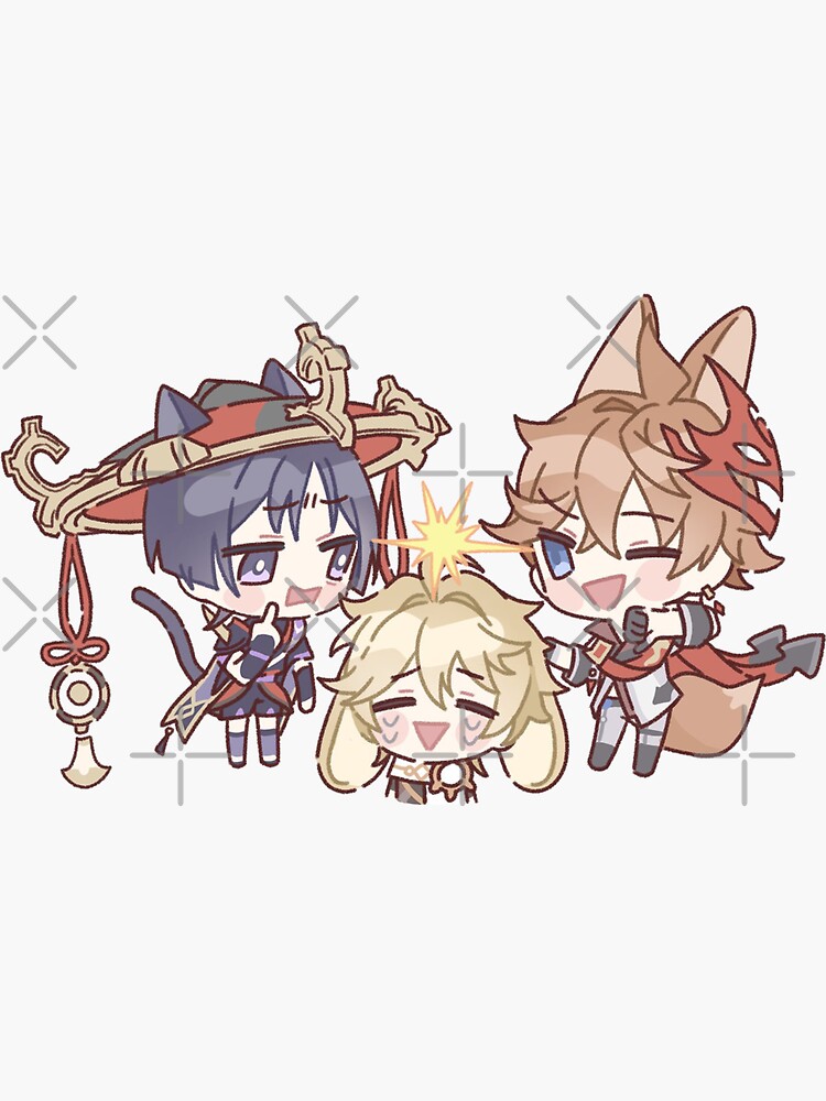 Sticker « Genshin Impact Chibi Scaramouche, Childe et Éther », par ...