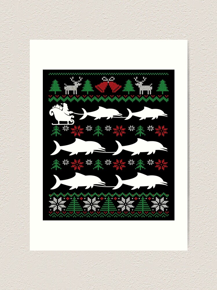 "Dolphins Pulling Santa Sleigh Marine Biology Ugly Christmas" Art Print ...