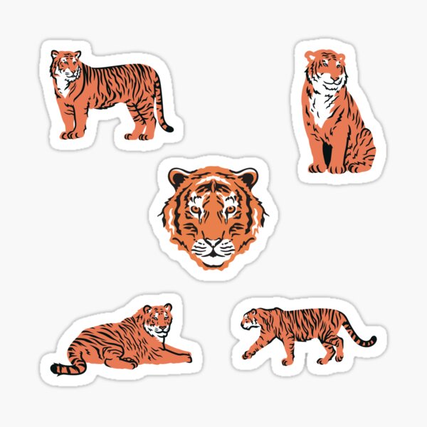 "Fierce Artistic Tiger with Black Stripes Sticker Pack" Sticker for ...