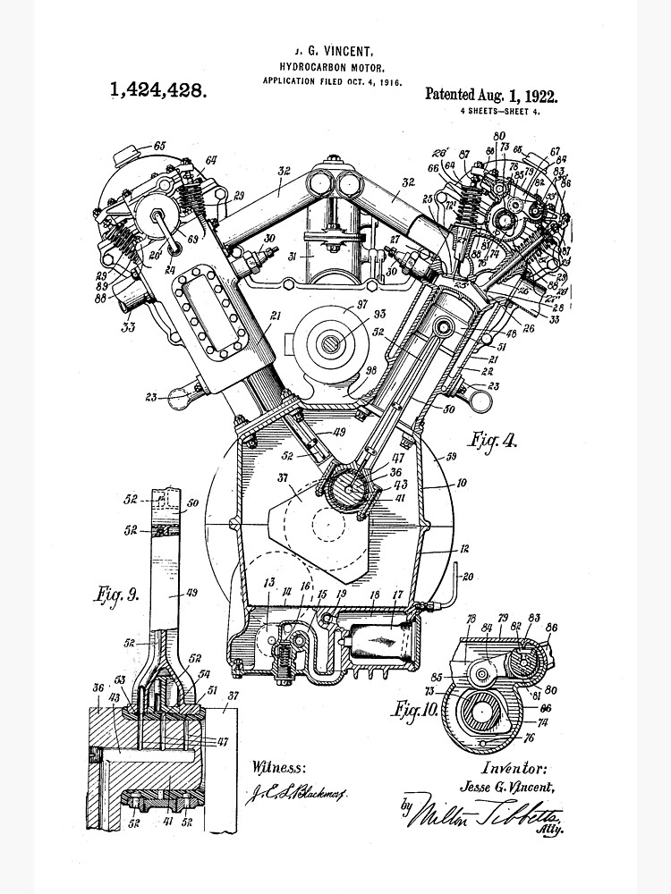 "Internal Combustion Engine Technical Patent Drawing" Art Print for ...