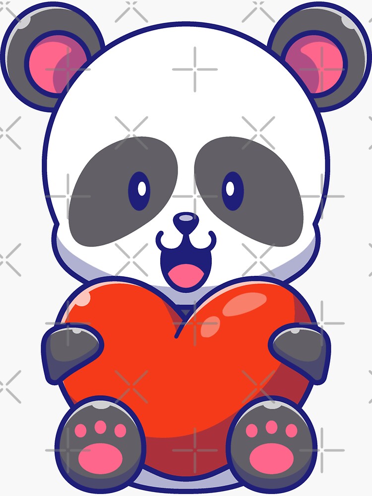 Cute Cartoon Panda Holding Love Heart Sticker By Purehawk Redbubble