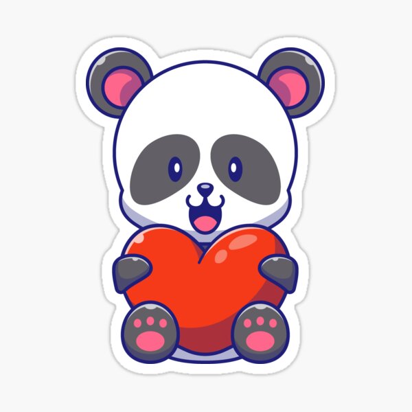 "Cute Cartoon Panda Holding Love Heart" Sticker by PureHawk | Redbubble