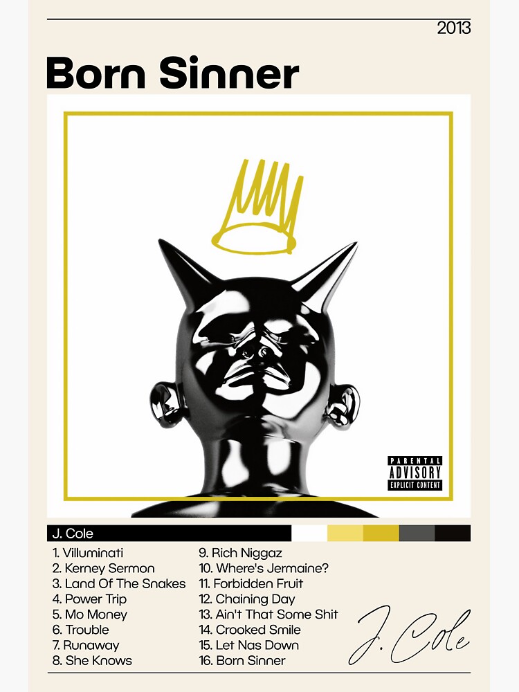 "J. Cole Poster | Born Sinner Poster | J Cole Tracklist | Album Cover ...