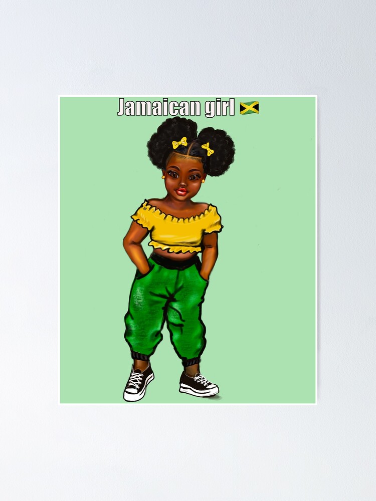 "Jamaican girl 2 with colours of Jamaican flag in black green and gold ...