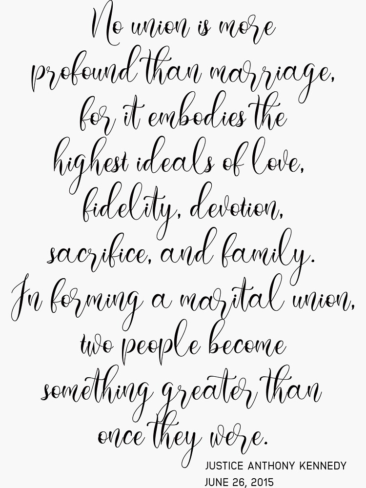 "No union is more profound than marriage" Sticker for Sale by ...