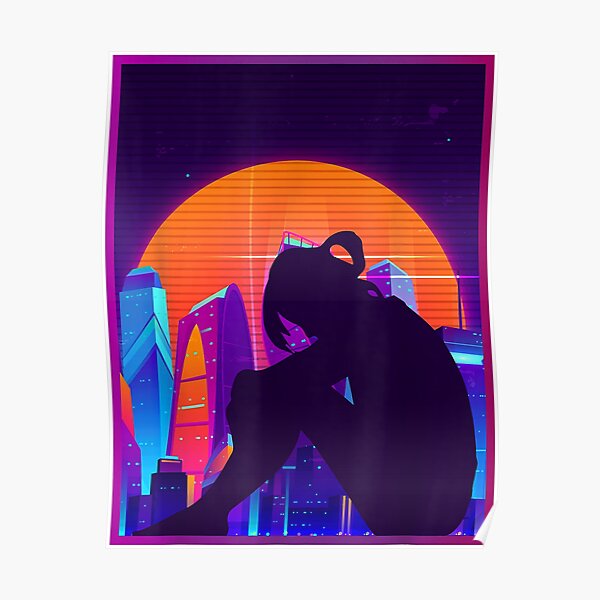 Póster «Sad Anime Girl - Japanese Synthwave Vaporwave Anime Otaku» de ...