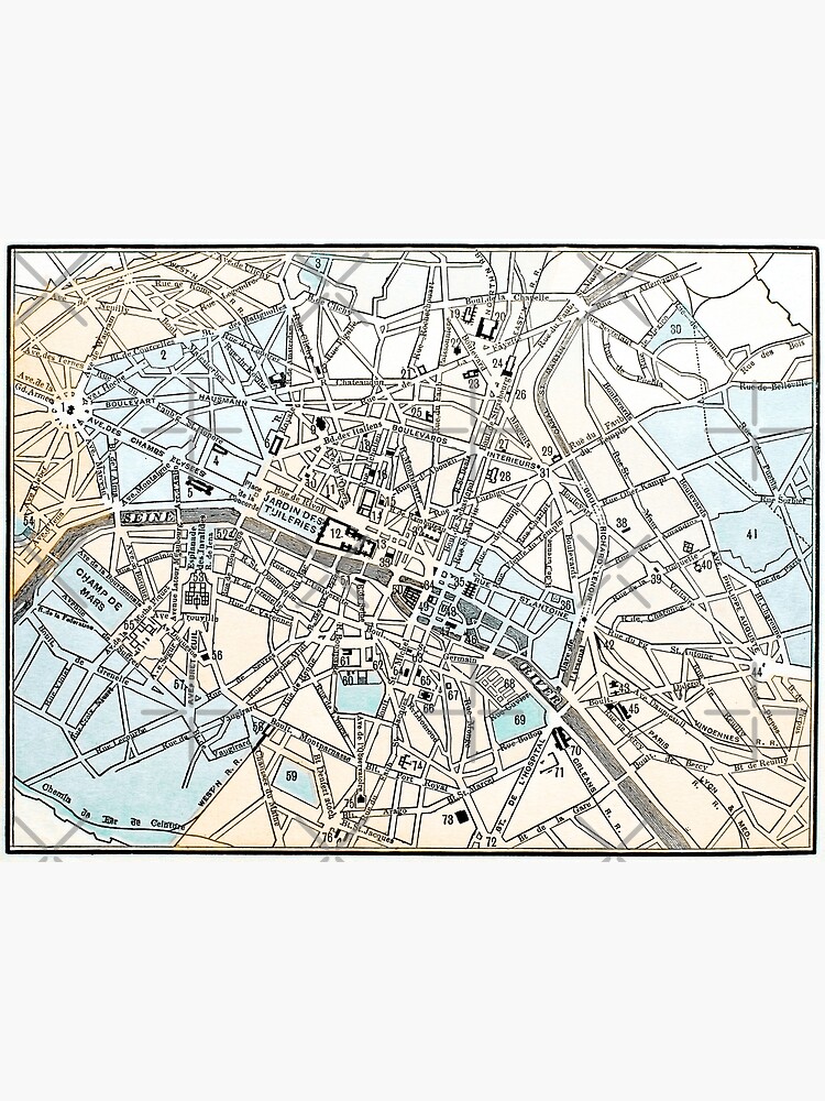 "1889 Vintage Map of Central Paris" Poster by gin-nek-shop | Redbubble