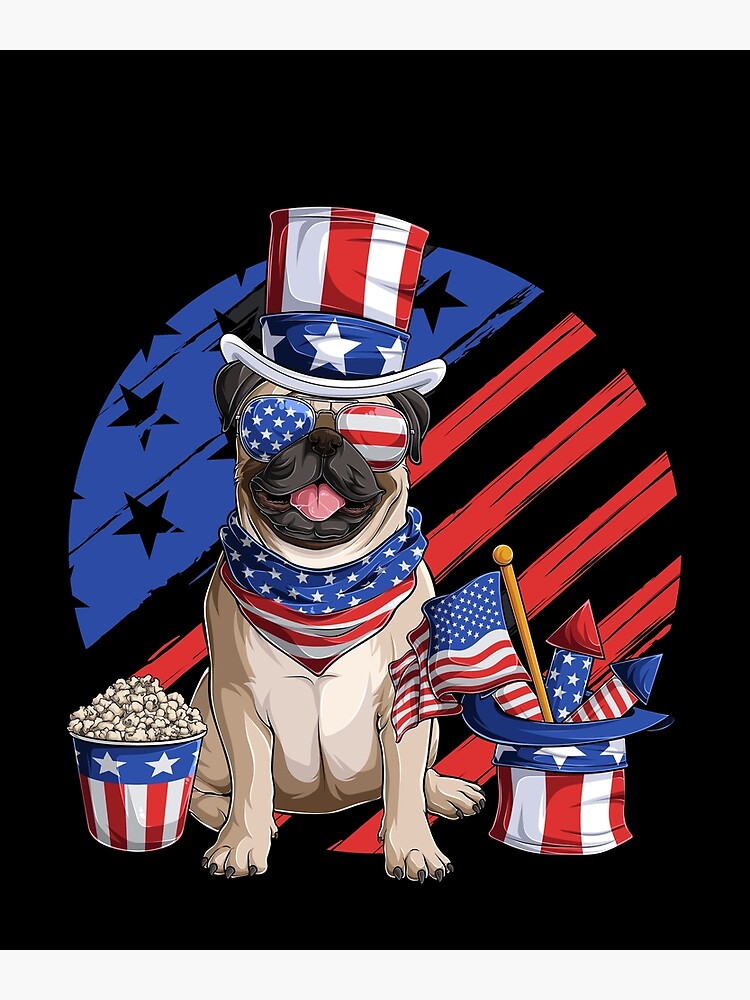 "Happy Independence Day 4th of july beig pug dog American Flag Freedom ...