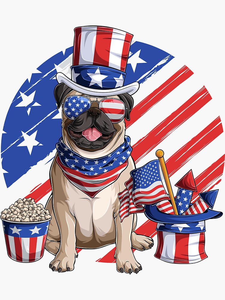 "Happy Independence Day 4th of july beig pug dog American Flag Freedom ...