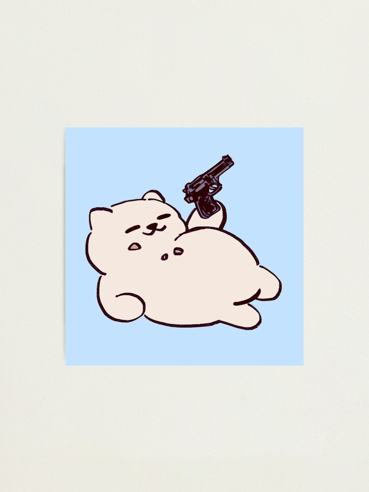 Lámina fotográfica «Dibujo tubbs el gato sosteniendo una pistola ...